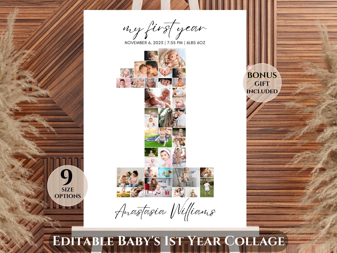 Baby First Birthday Photo Collage, My First Year Printable Poster, 1st ...