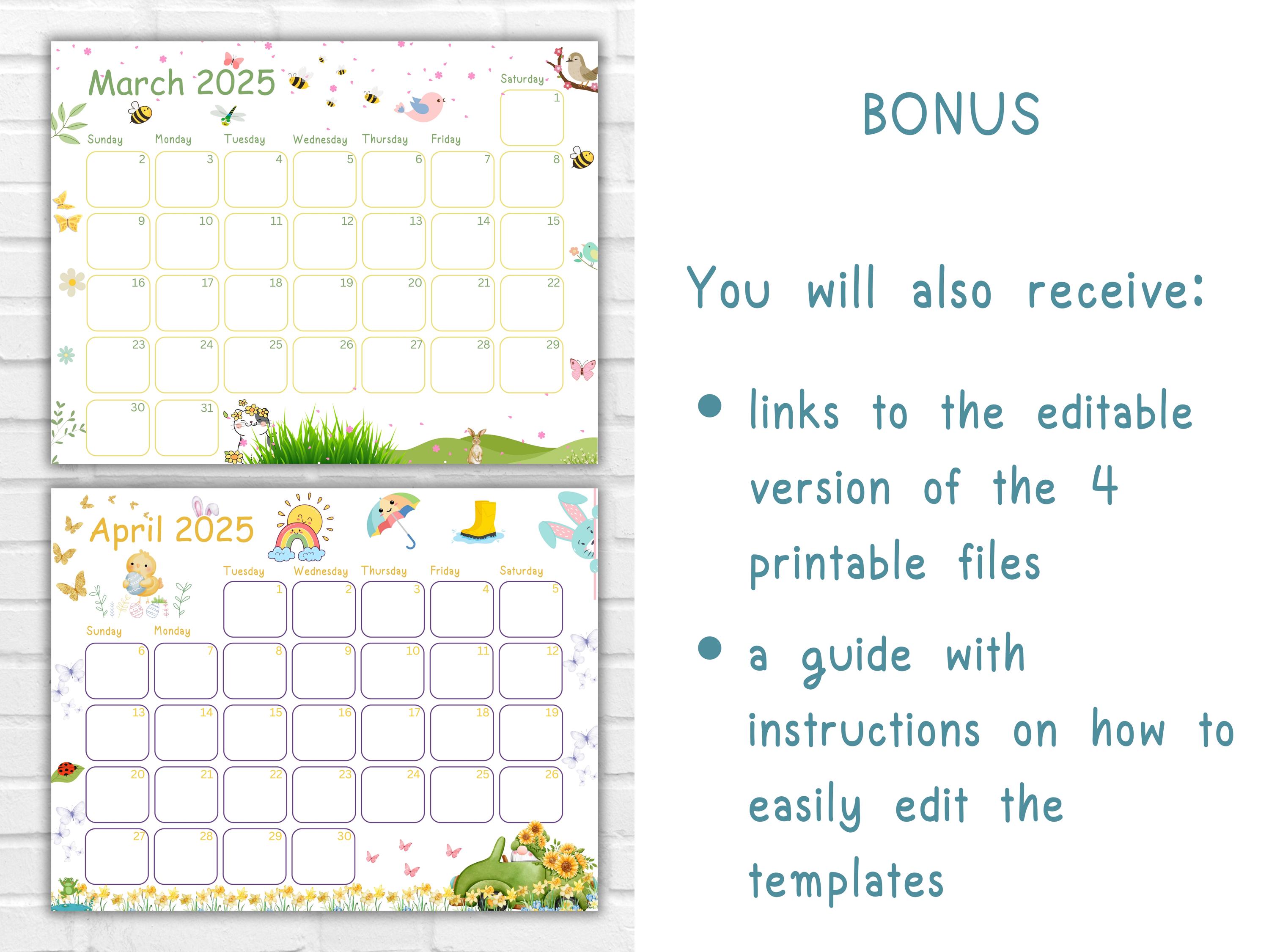 2025 Printable Kids Calendar – Cute Monthly Planner for Kids, Editable ...