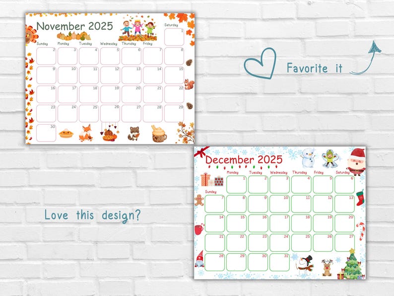 2025 Printable Kids Calendar – Cute Monthly Planner for Kids, Editable ...