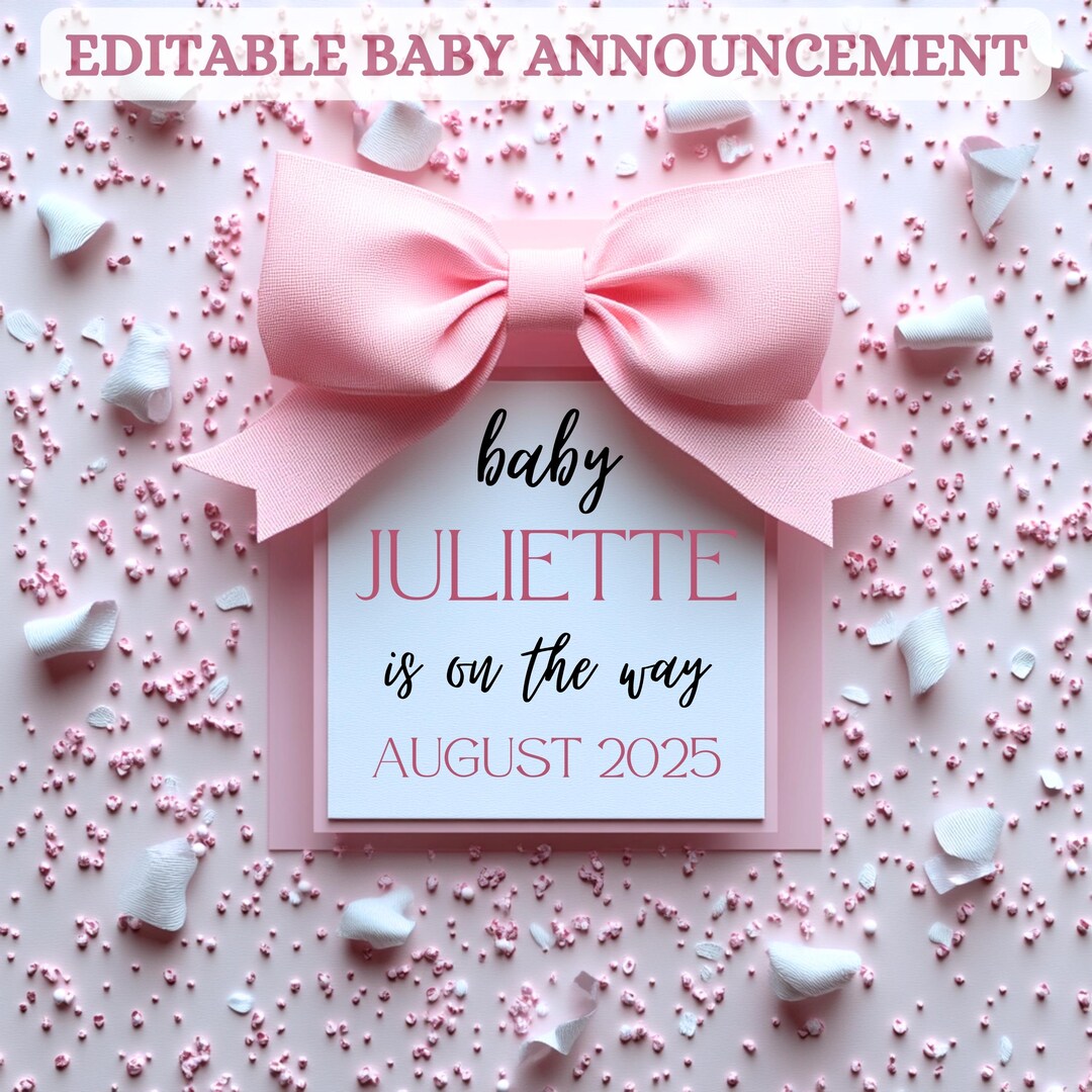 Editable Baby Announcement Template, Pink Bow Pregnancy Reveal Canva ...