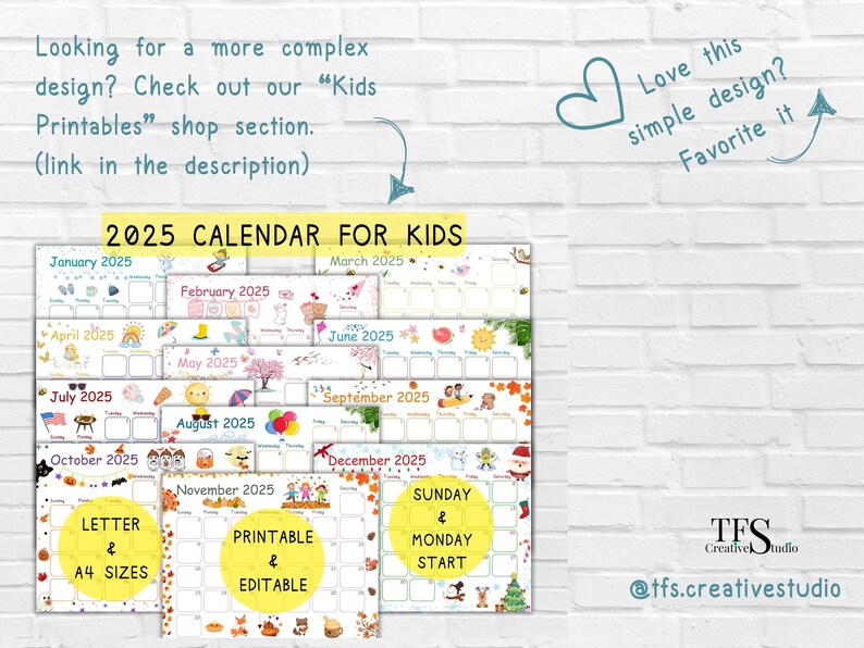Printable Calendar for Kids, Undated Monthly Planner for Kids, Cute ...