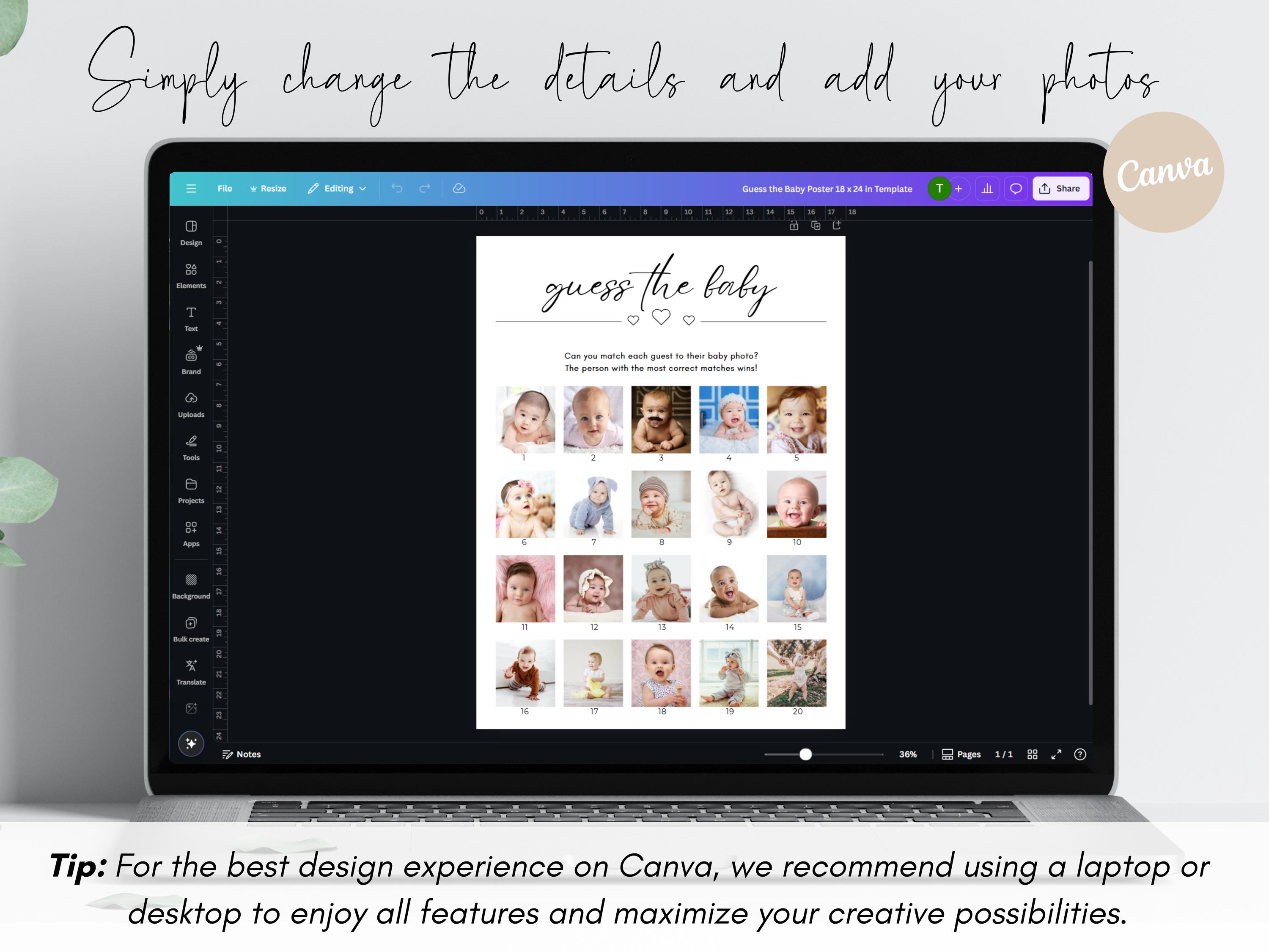 Guess the Baby Game Template, Baby Shower Game Poster Editable Canva ...