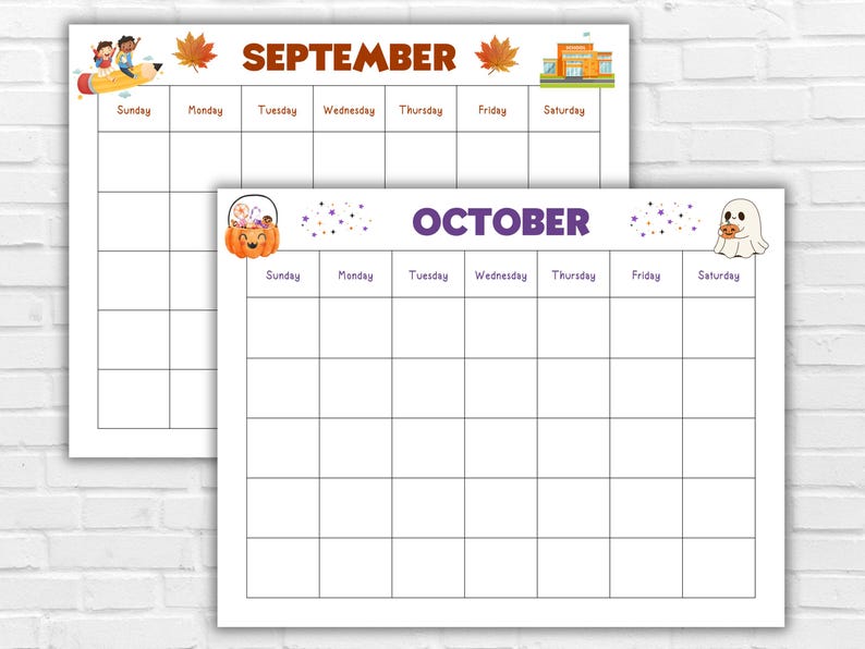 Printable Calendar for Kids, Undated Monthly Planner for Kids, Cute ...