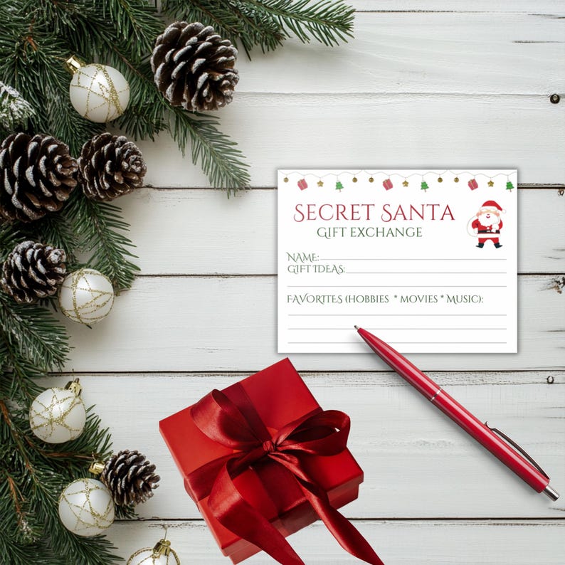 Printable Secret Santa Christmas Gift Exchange Cards – Instant Digital ...