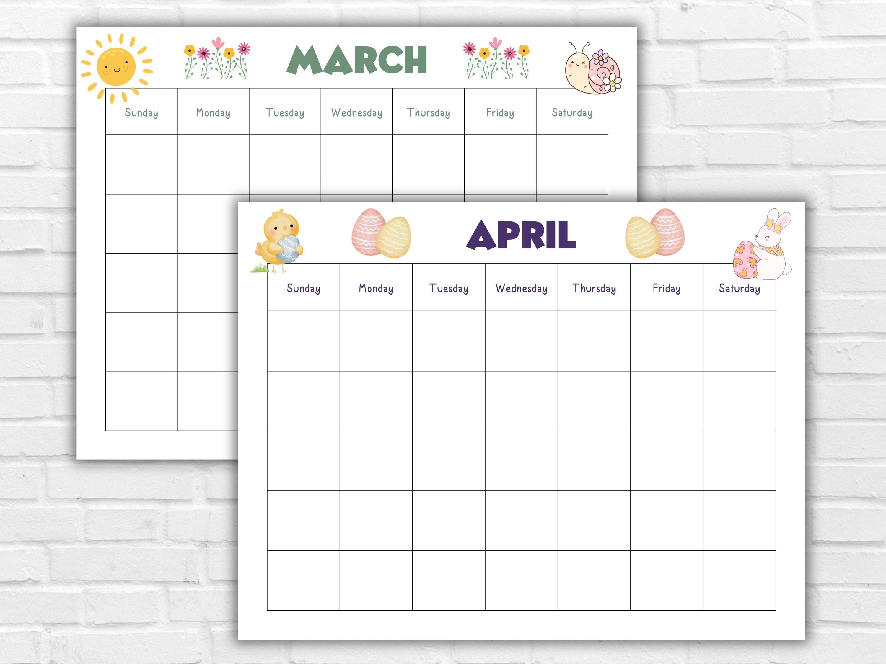 Printable Calendar for Kids, Undated Monthly Planner for Kids, Cute ...