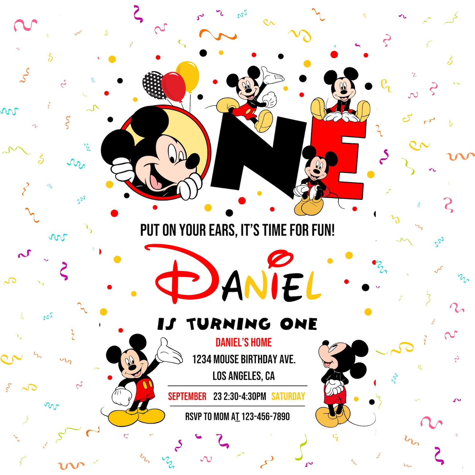Mickey Mouse Birthday Invitation, Editable Canva Template (5x7in ...