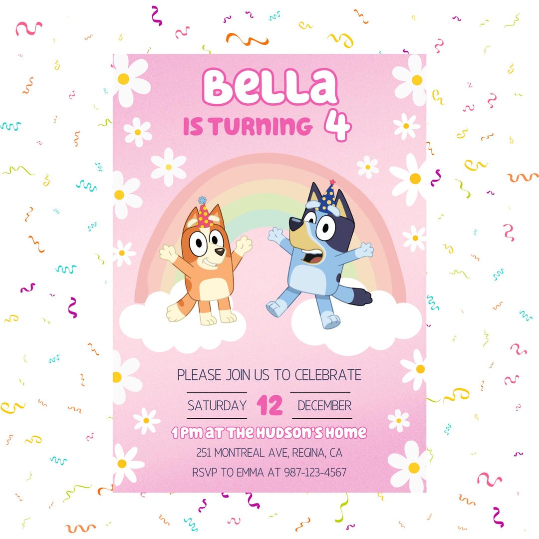 Bluey Birthday Invitation, Editable Canva Template (5x7in) (digital ...