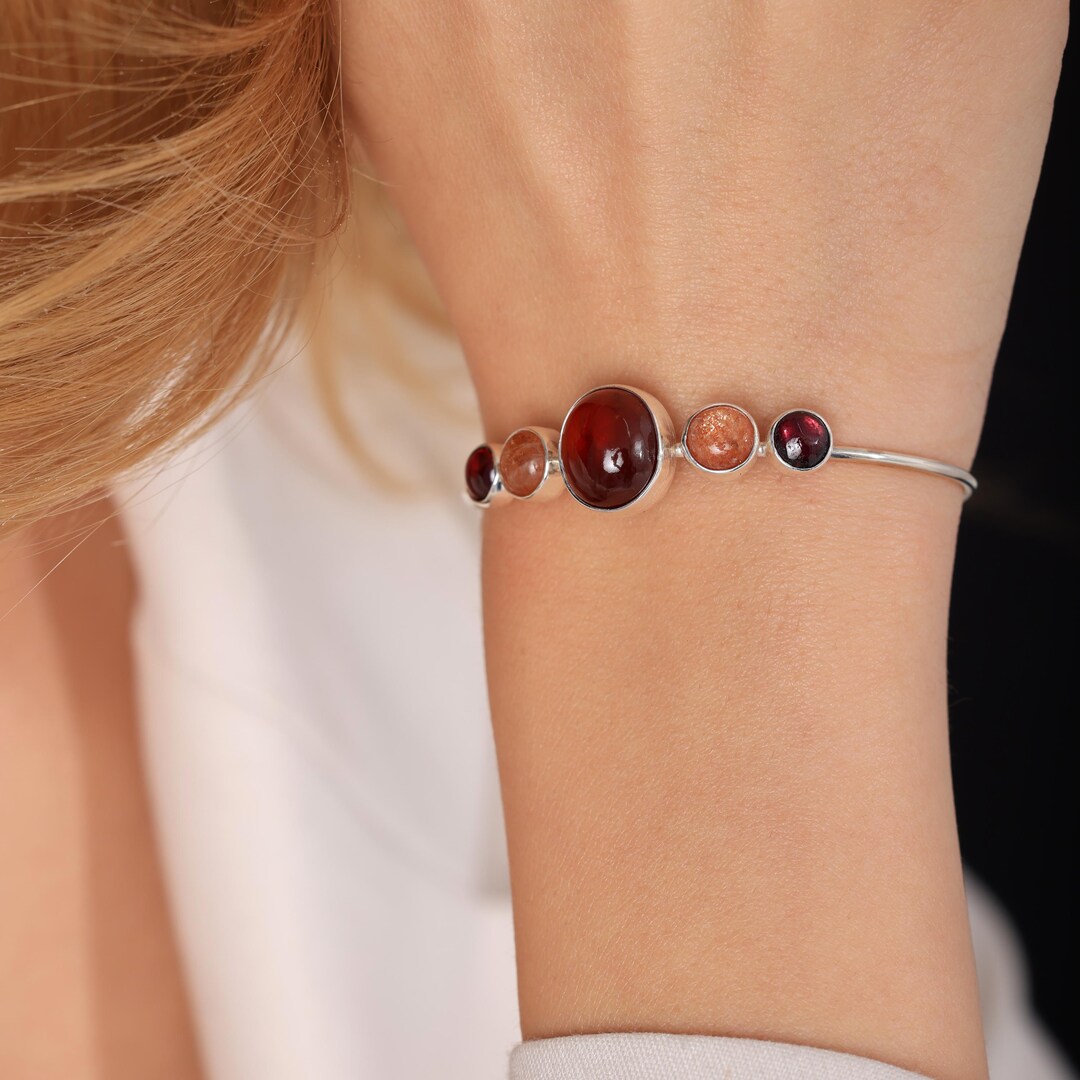 Garnet Cuff Bracelet for Women Natural Sun Stone Bracelet for Mom ...