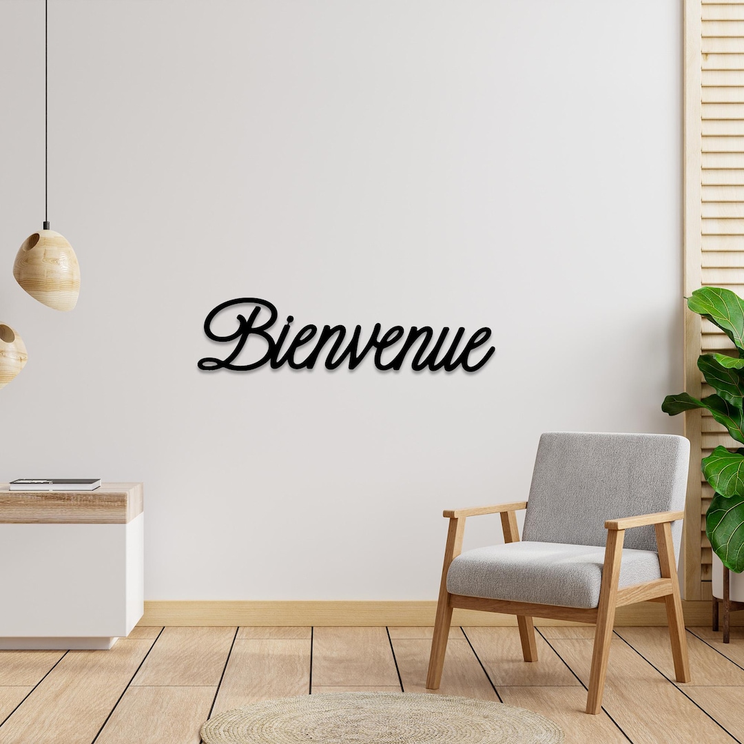 Bienvenue Sign Metal Wall Art, Minimalist Line Art, Bienvenue Wall Art ...