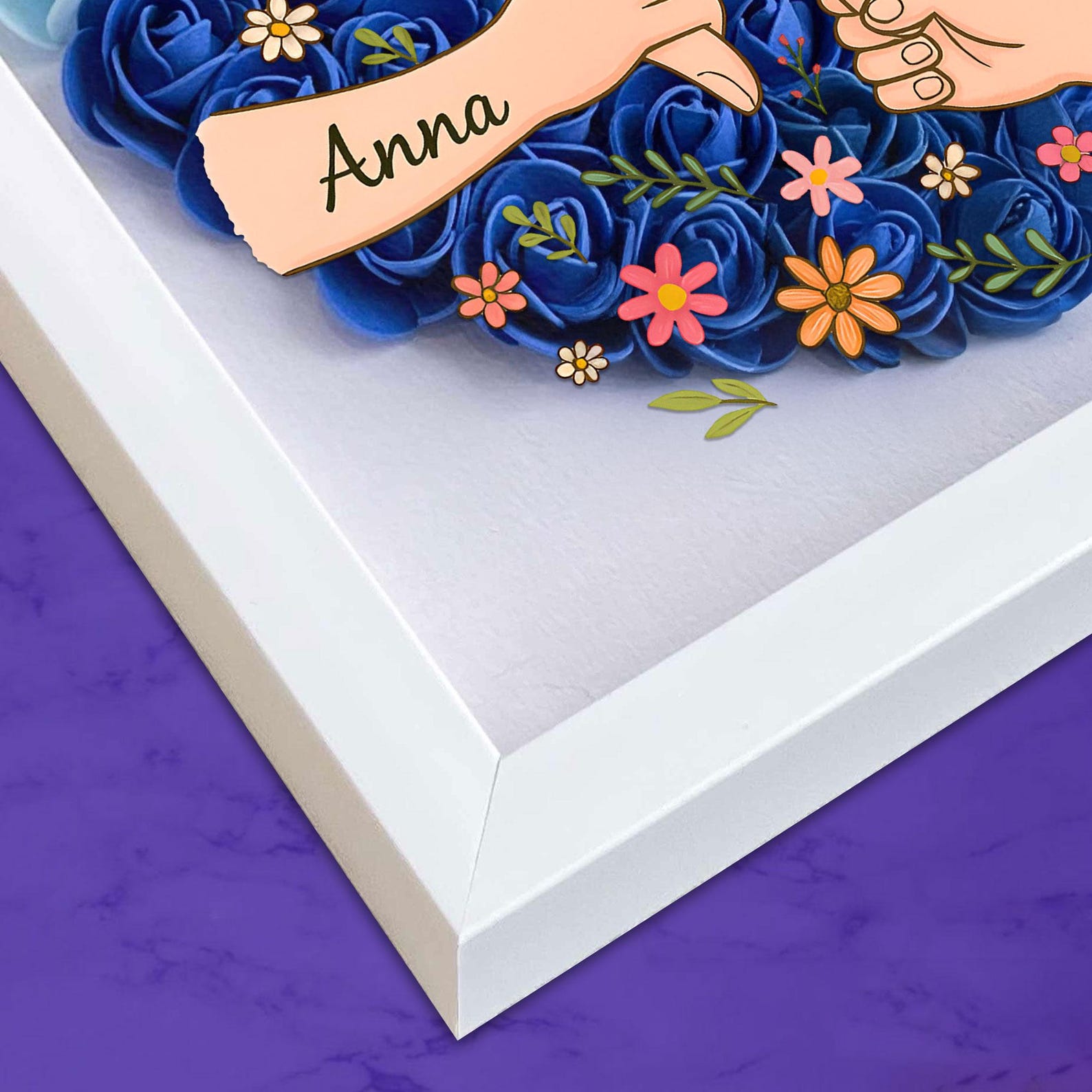 Personalized Handprints Mom and Kids Names Flower Shadow Box, Mother's ...