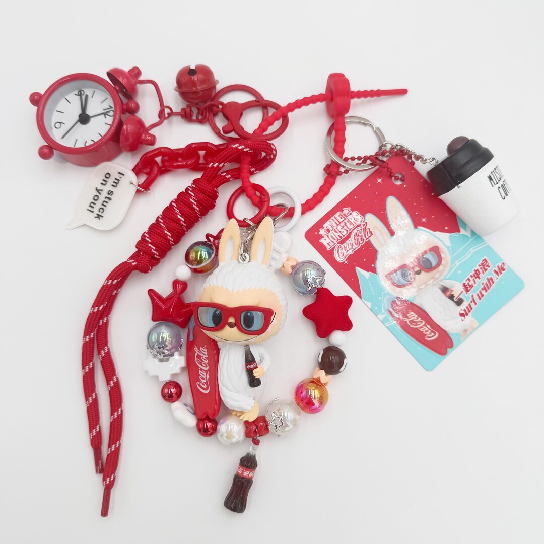 Authentic POP MART Coke Labubu Beaded Bag Charm and Keychain Rhinestone ...