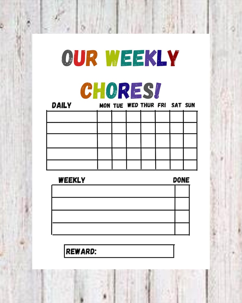 Editable Weekly Chores Template for Families Customizable 8x10 ...