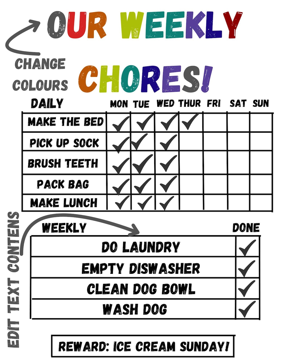 Editable Weekly Chores Template for Families Customizable 8x10 ...
