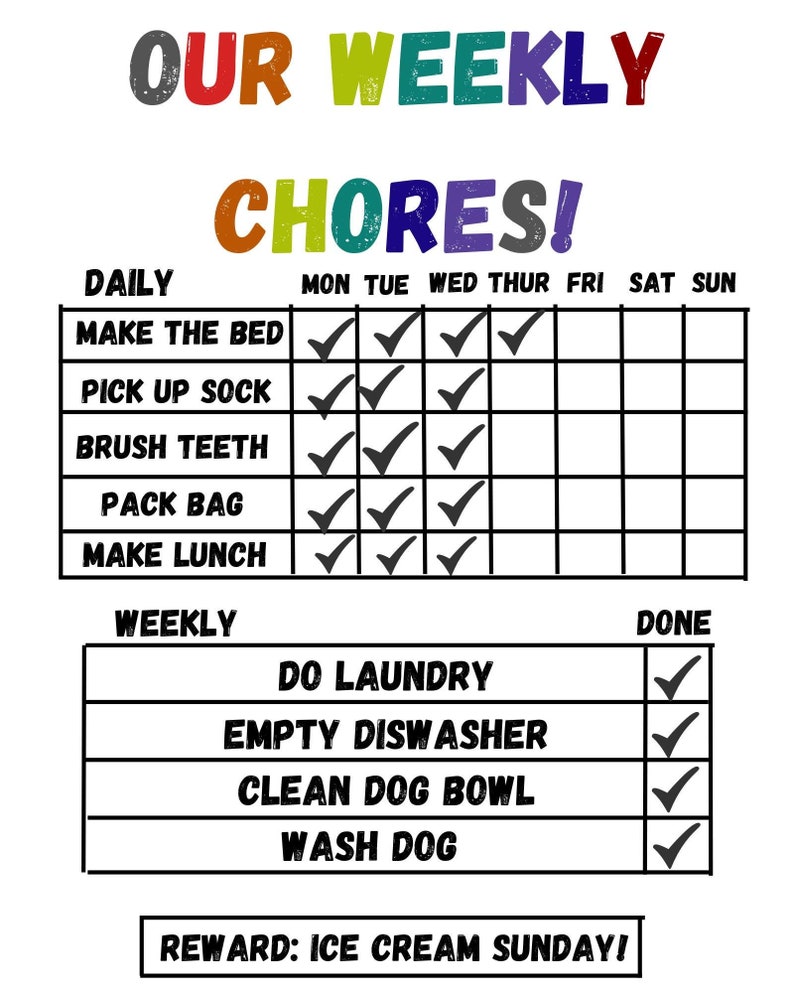 Editable Weekly Chores Template for Families Customizable 8x10 ...
