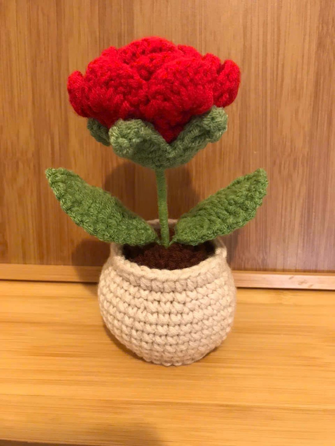 Red Crochet Rose in a Pot, Crochett Rose in the Pot, Small Crochet Rose ...