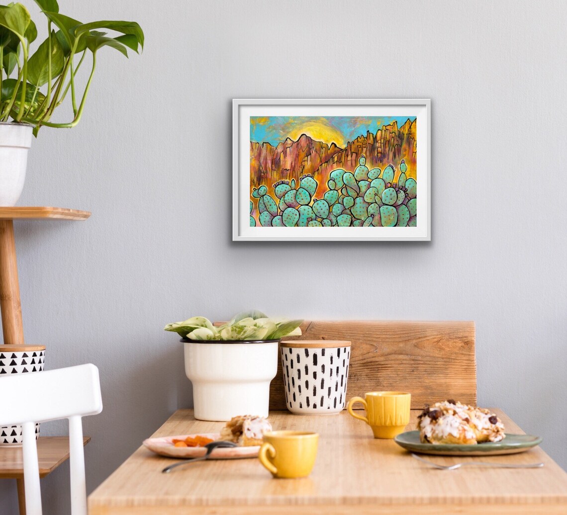 Desert art print abstract desert landscape art cactus art | Etsy