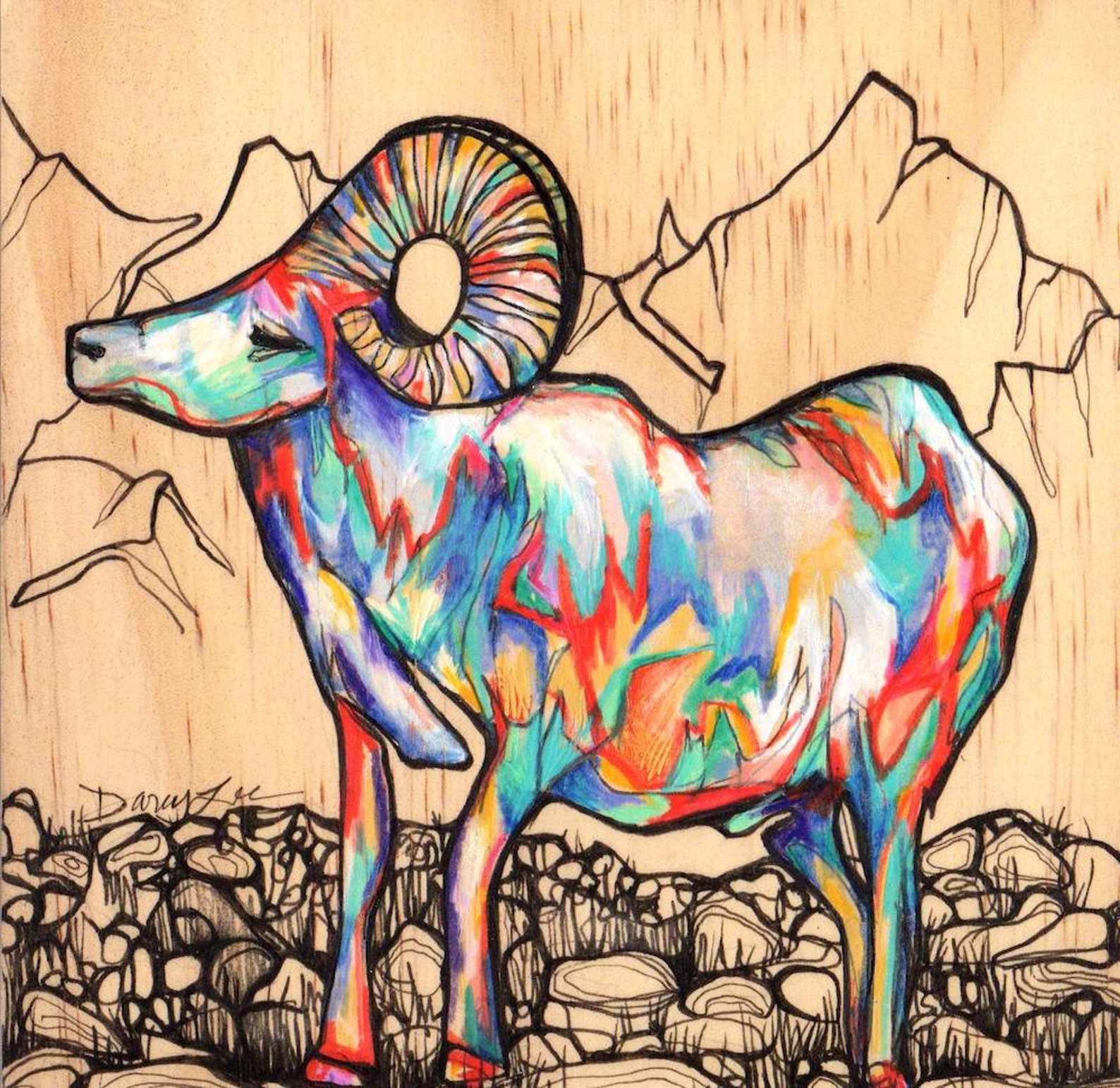 Ram Art Aries Art Abstract Ram Art Ram Line Art Big Horn - Etsy