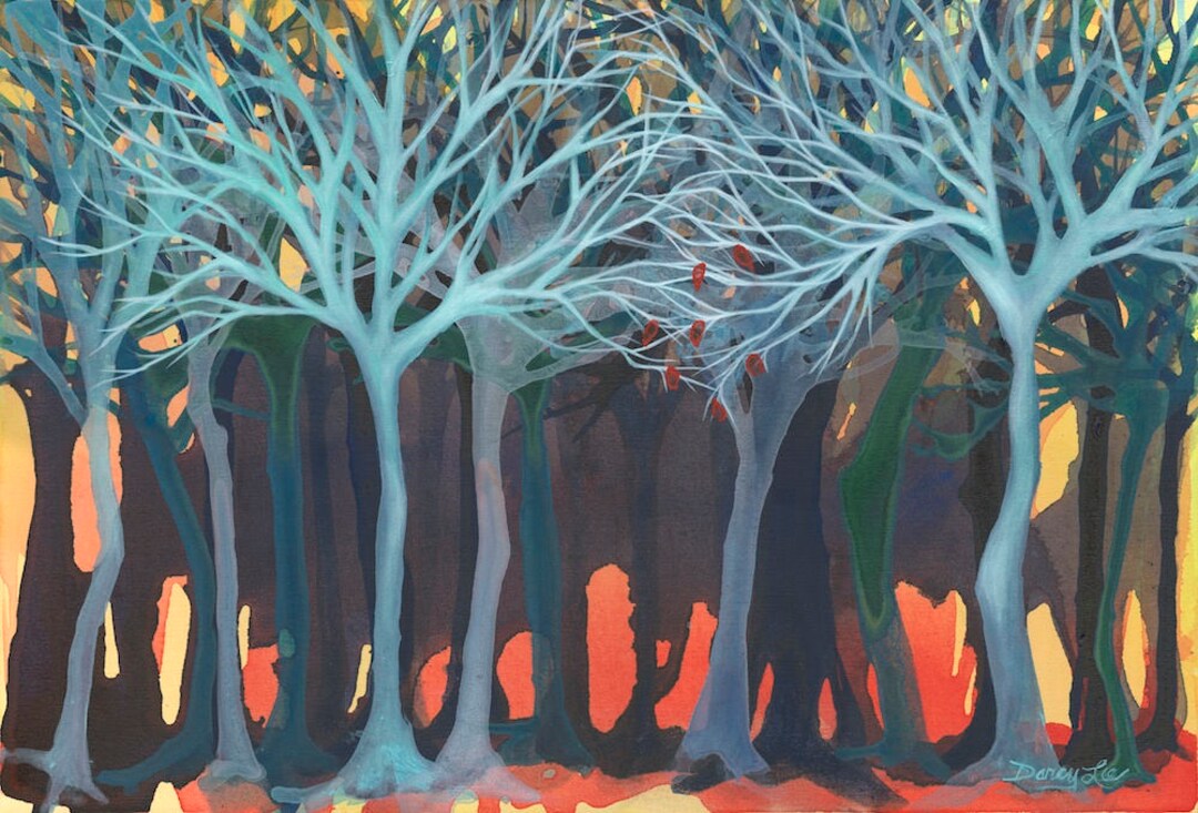 Forest Art Print, Abstract Forest Art, Ethereal Tree Art, Colorful ...