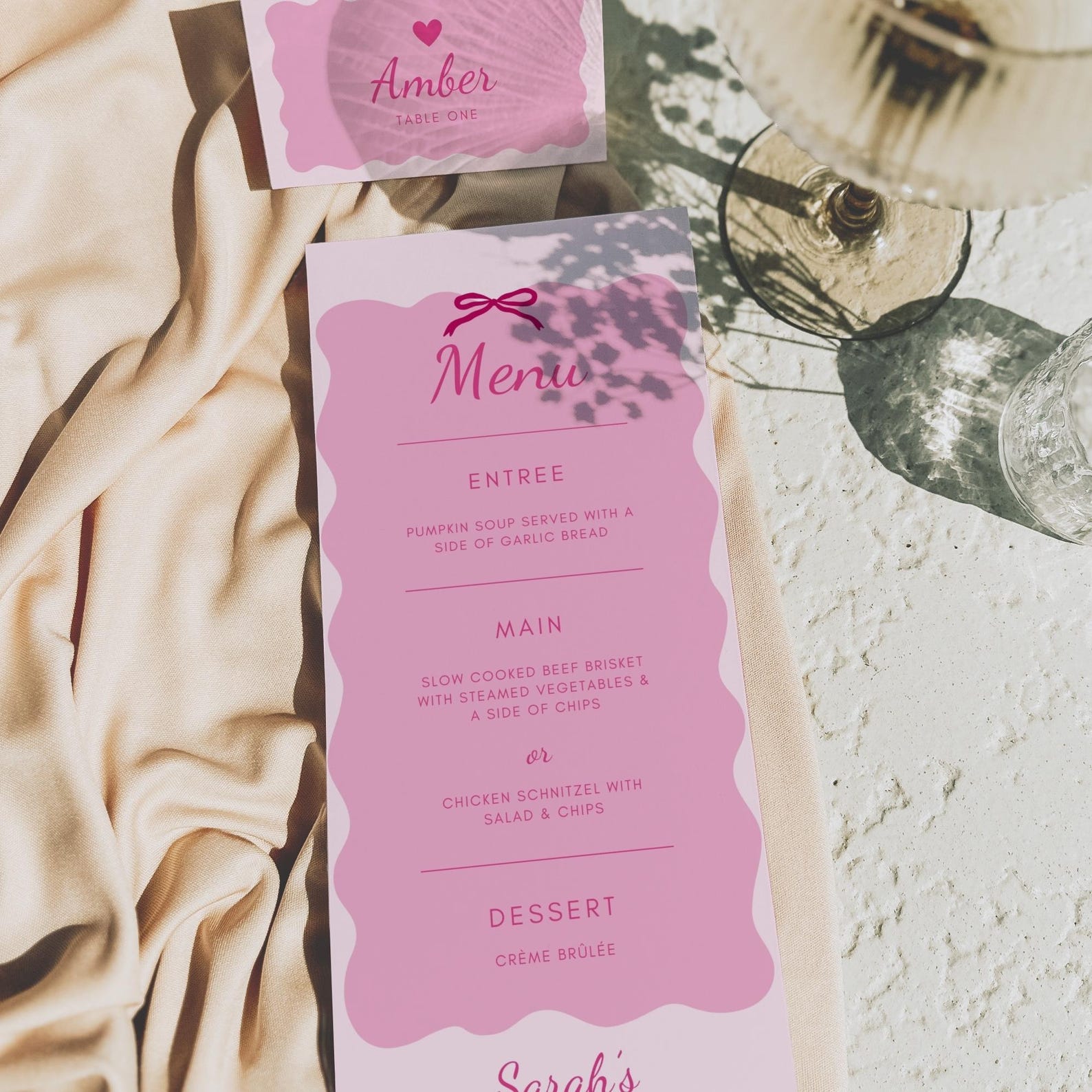 Pink Menu Card, Bridal Shower Brunch Menu, Editable Fuchsia Wedding ...