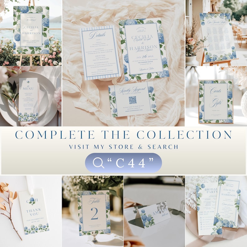 Dusty Blue Floral Gatefold Invitation | Elegant Hydrangea Wedding ...