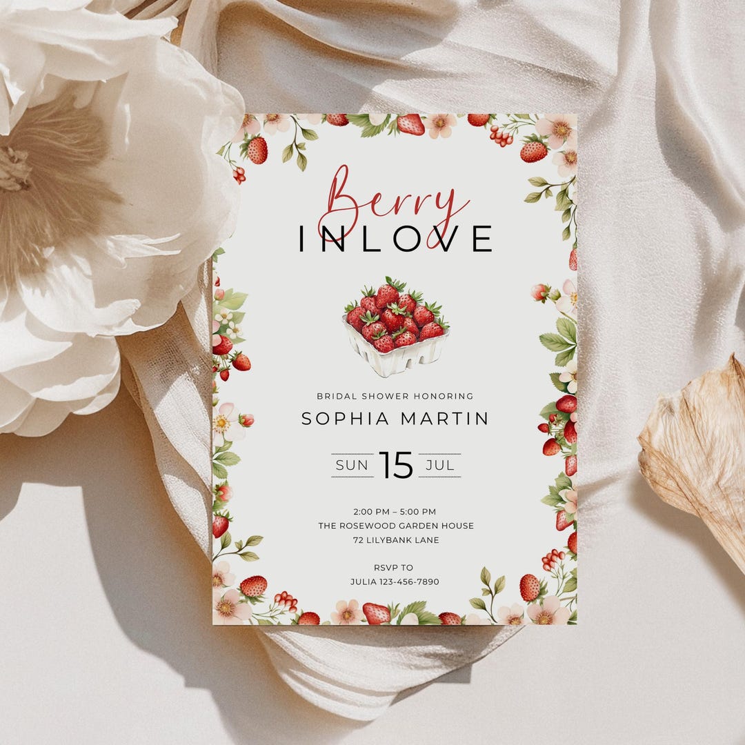 Berry in Love Bridal Shower Invitation, Strawberry Bridal Invite ...
