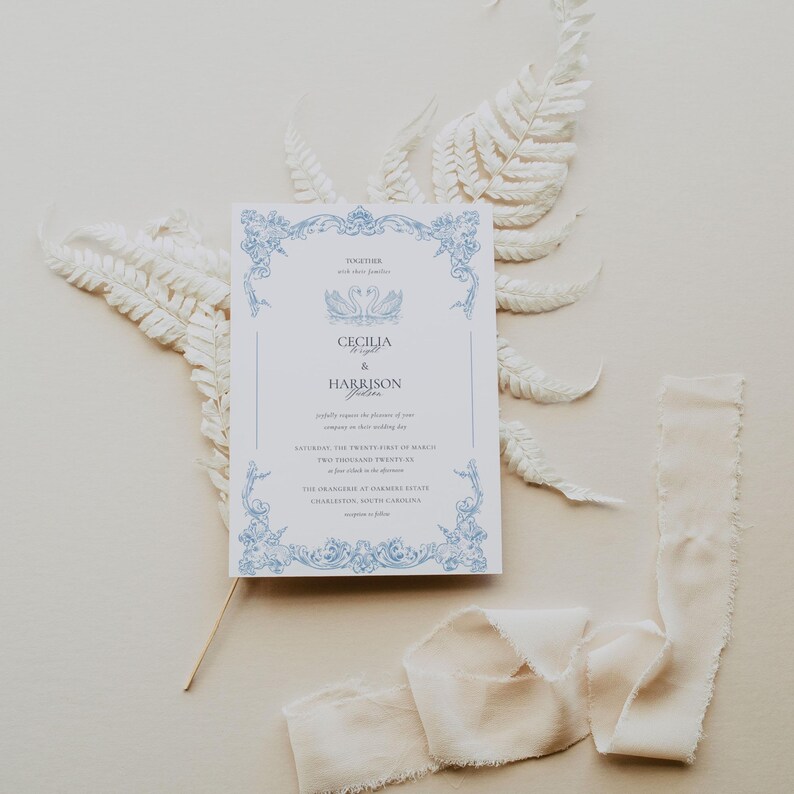 Dusty Blue Swan Wedding Invitation | Romantic Regency Era Invite ...