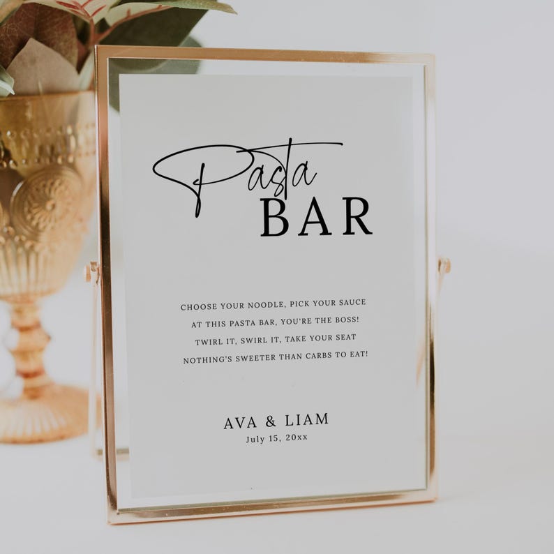 Pasta Bar Sign, Editable Wedding Pasta Bar Template, Minimalist Food ...