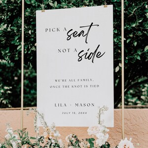 Pick a Seat Not a Side Sign, Minimalist Wedding Seating Poster ...