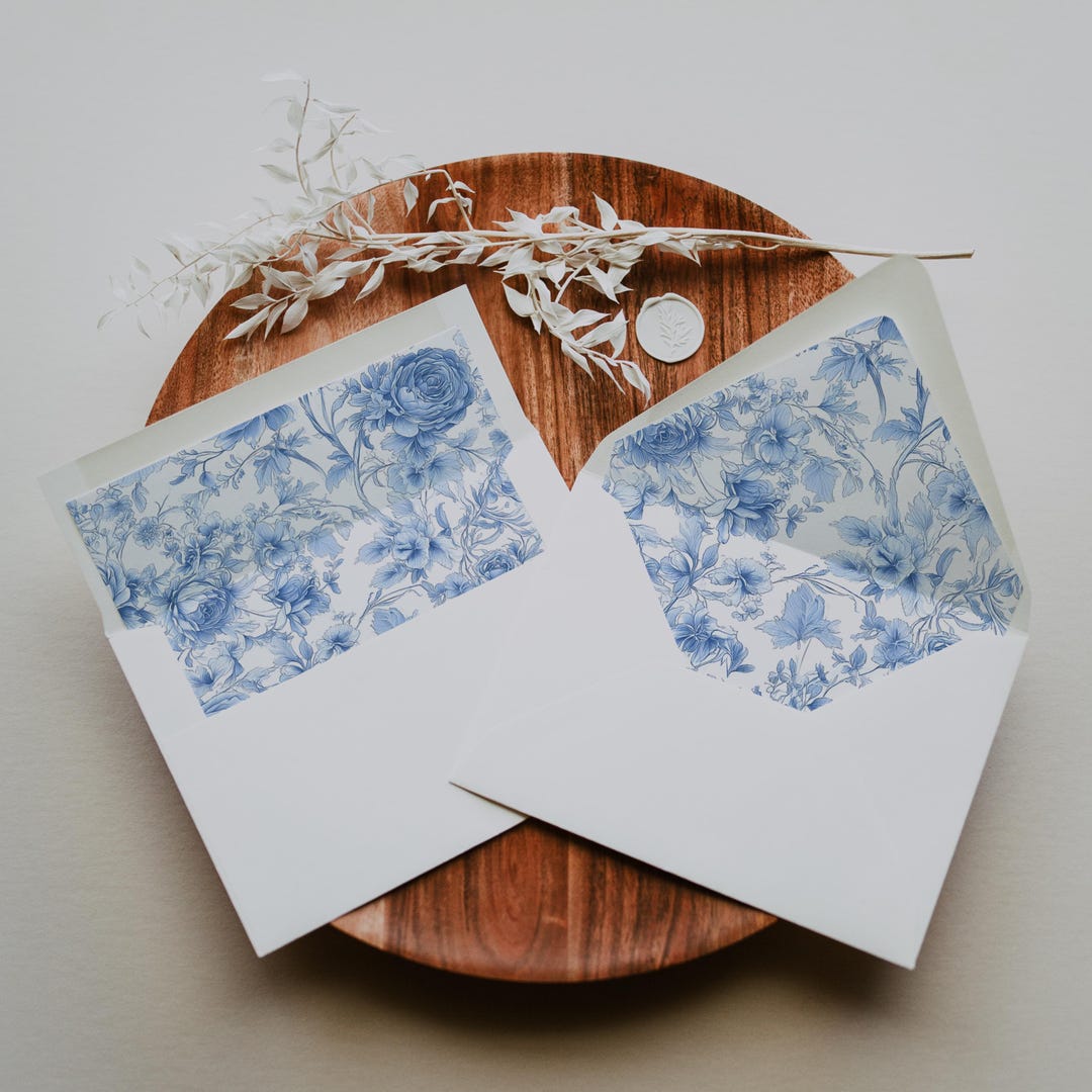 Dusty Blue Toile Envelope Liner | Vintage Floral Wedding Invite Liner ...