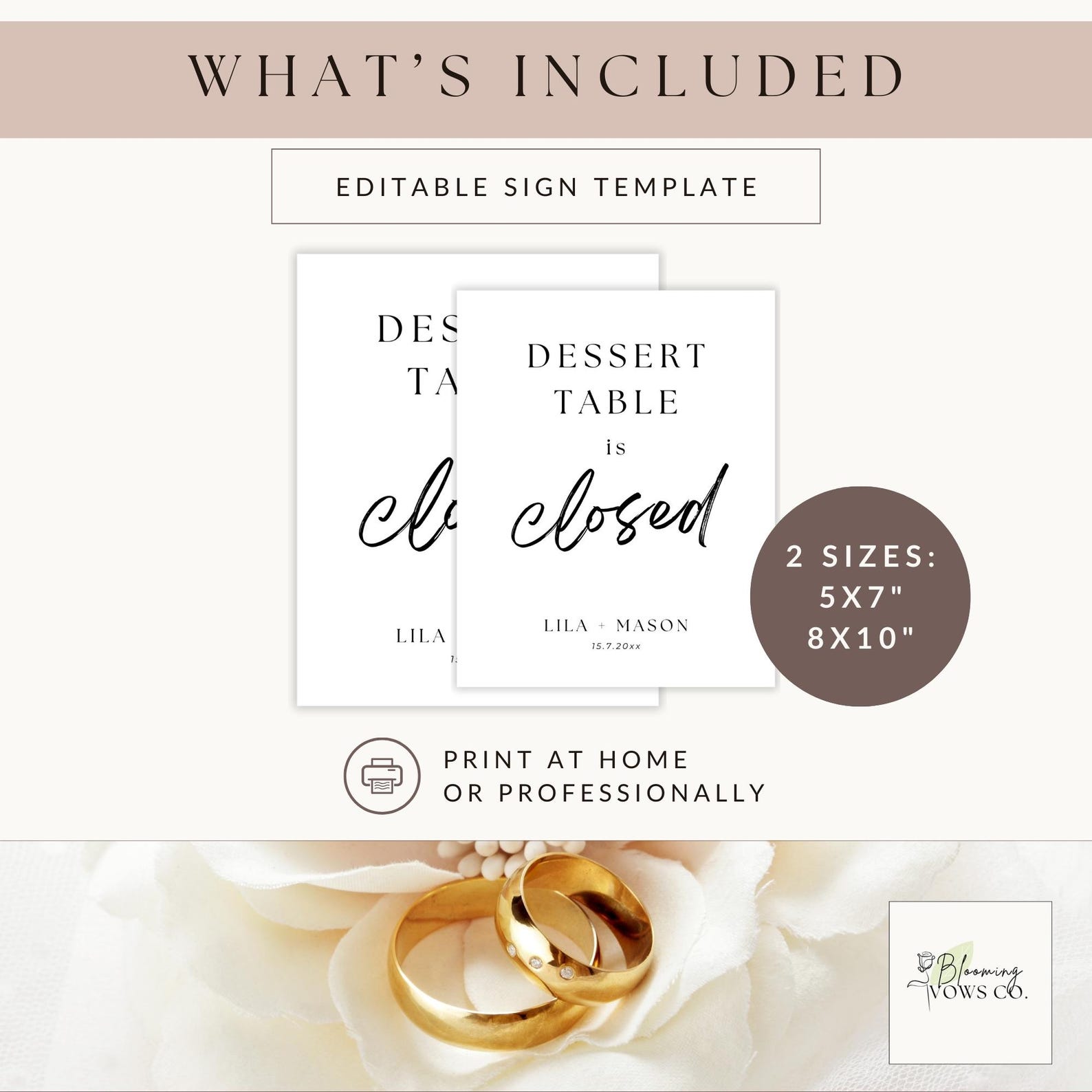 Dessert Table is Closed Sign, Modern Wedding Sign Template, Editable ...