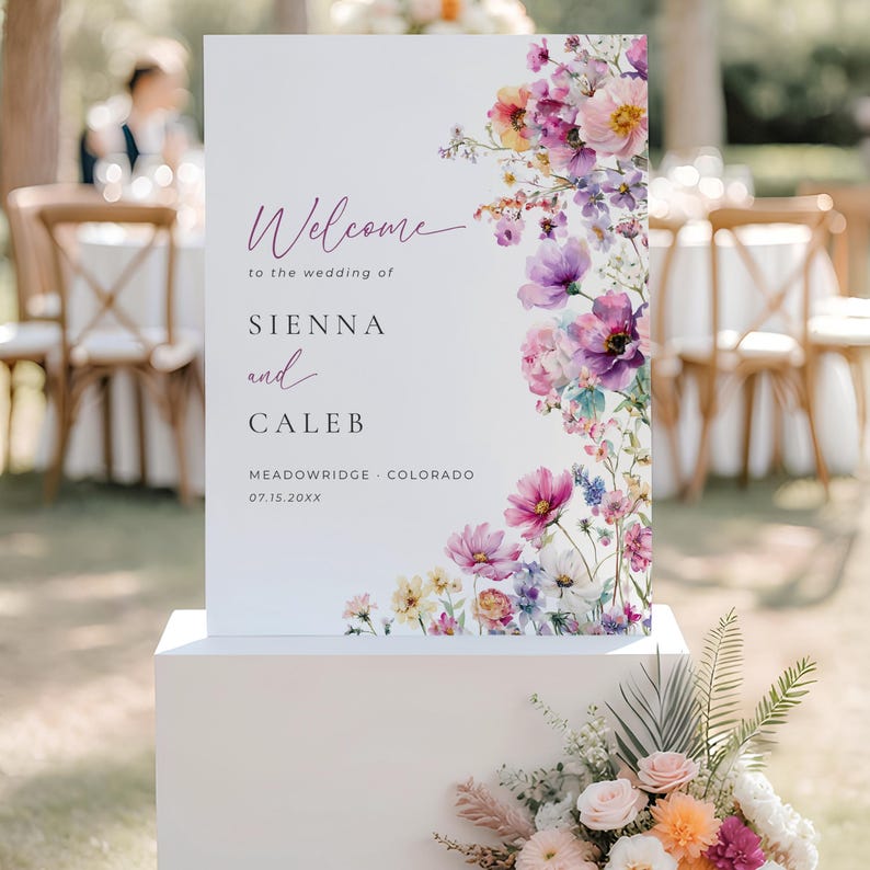 Wildflower Wedding Welcome Sign, Boho Floral Wedding Poster, Colorful ...