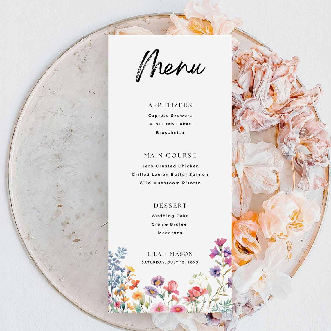 Wildflower Menu Template, Editable Floral Wedding Menu Card, Boho ...