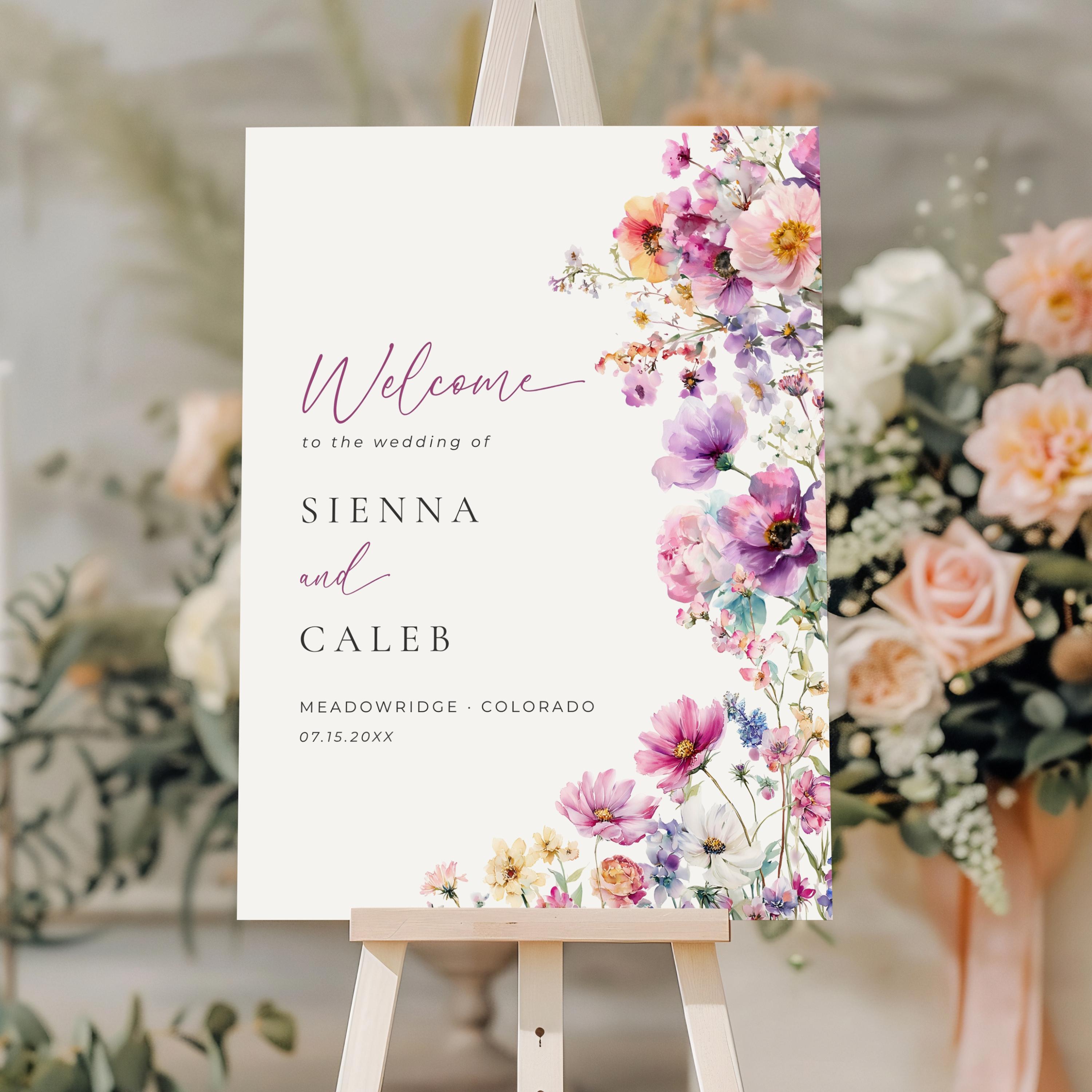 Wildflower Wedding Welcome Sign, Boho Floral Wedding Poster, Colorful ...