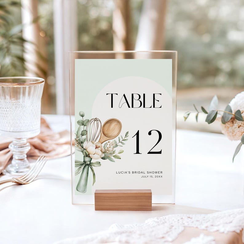 Whisked Away Bridal Shower Table Numbers | Sage Green Table Card Sign ...