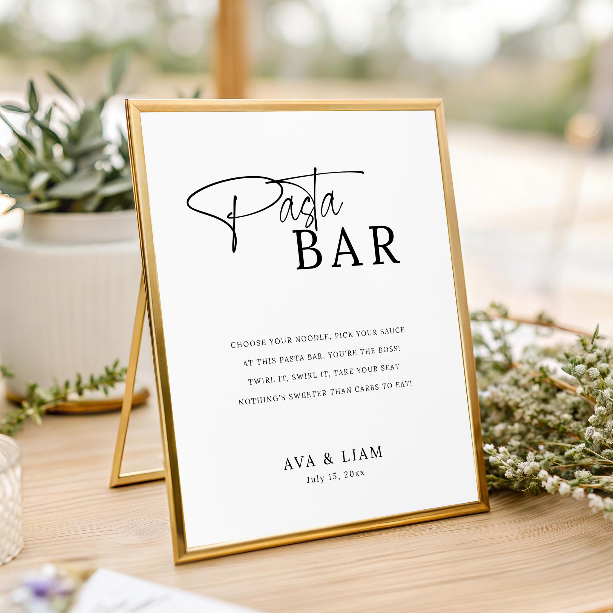 Pasta Bar Sign, Editable Wedding Pasta Bar Template, Minimalist Food ...