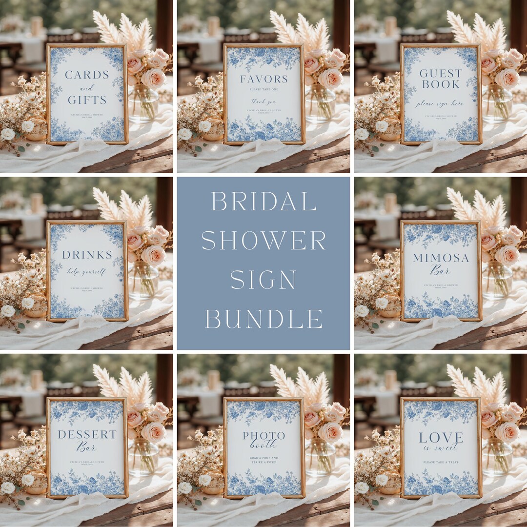 Dusty Blue Toile Bridal Shower Sign Bundle | Something Blue Before I Do ...