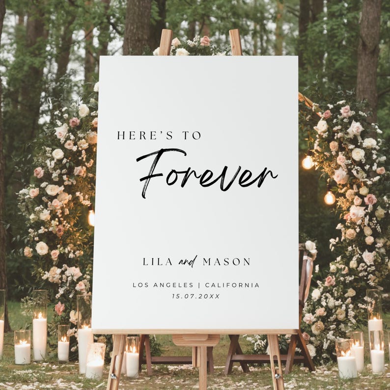 Here's to Forever Wedding Sign, Minimalist Wedding Welcome Sign, Modern ...