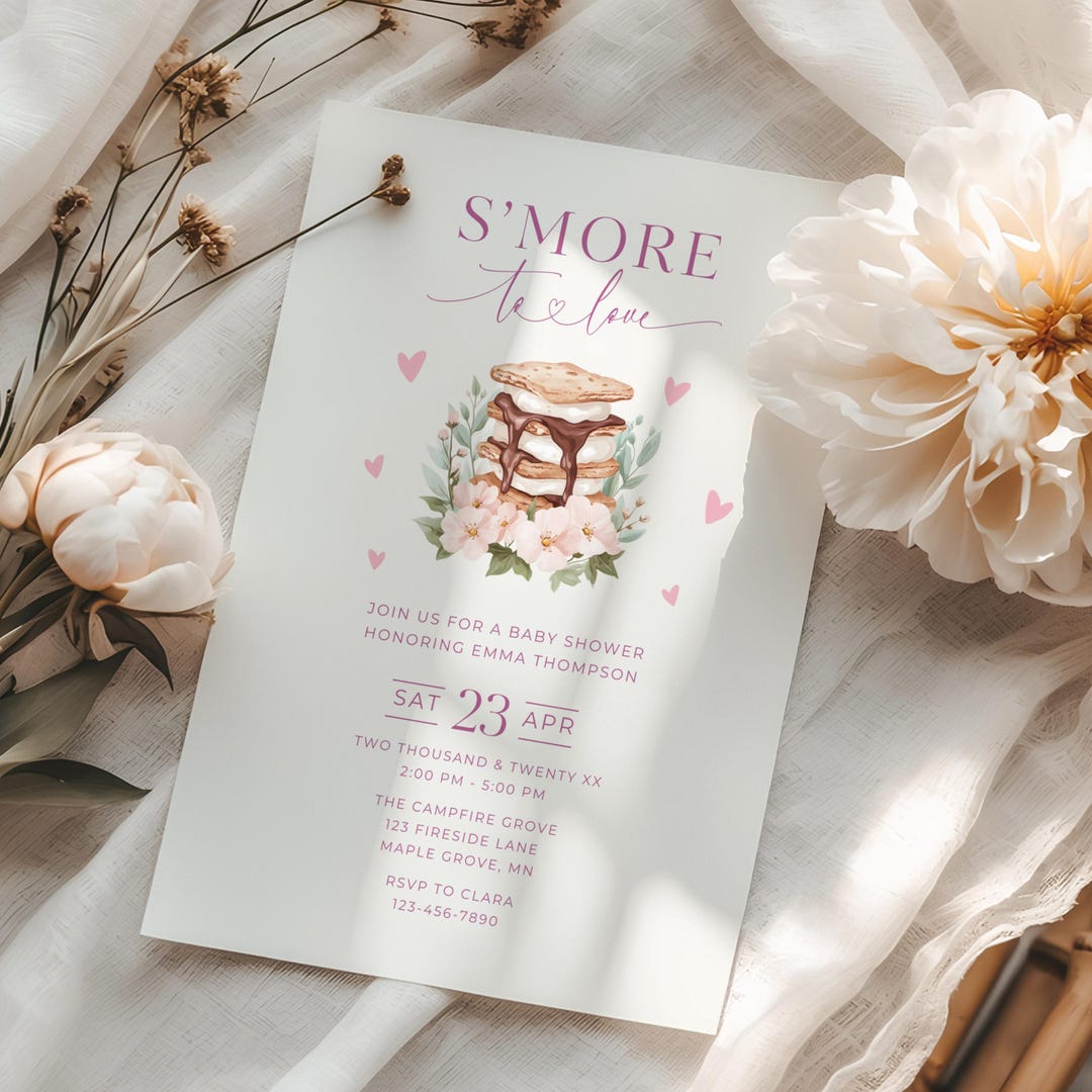 Pink Smore to Love Baby Shower Invitation, Editable Adding Smore Love ...