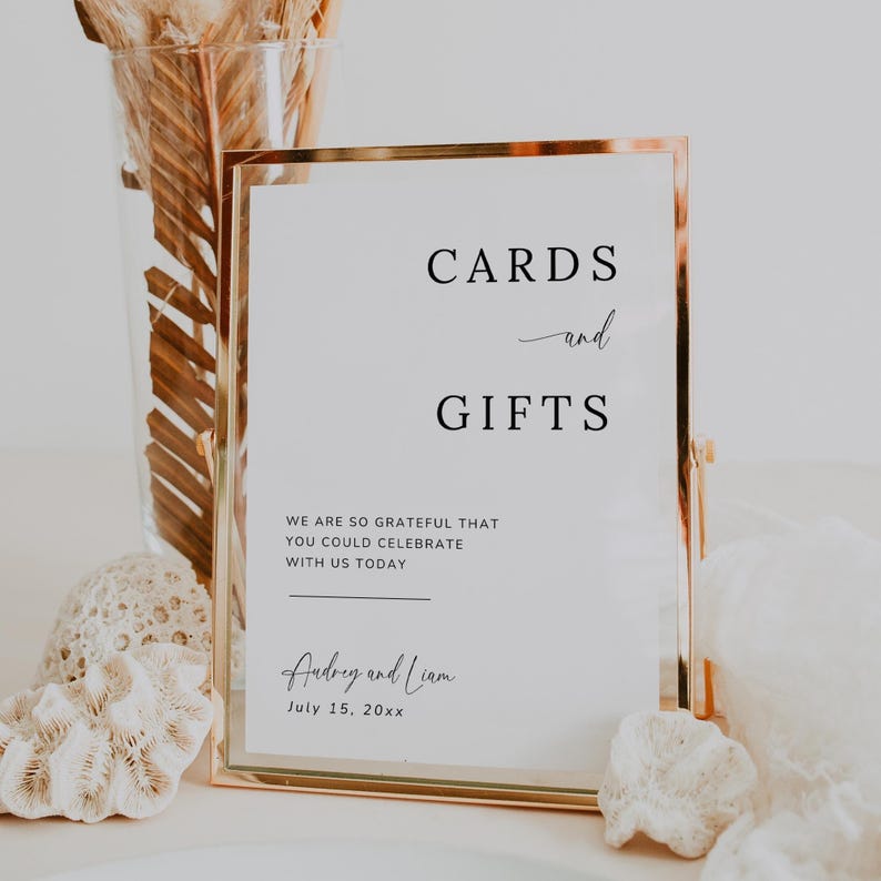 Minimalist Cards and Gifts Sign Template, Simple Wedding Gift Table ...