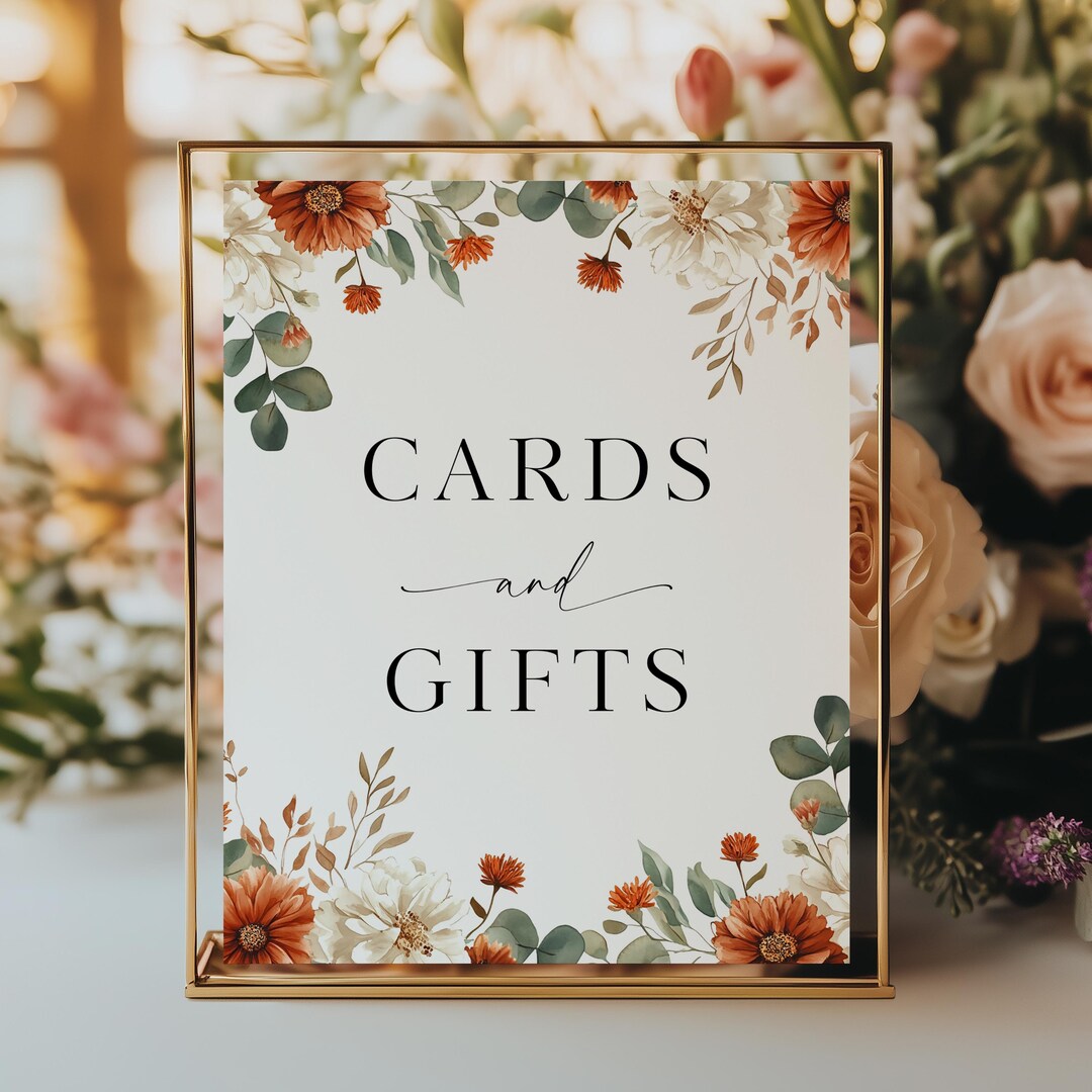 Fall Terracotta Cards and Gifts Sign, Autumn Floral Wedding Table Sign ...