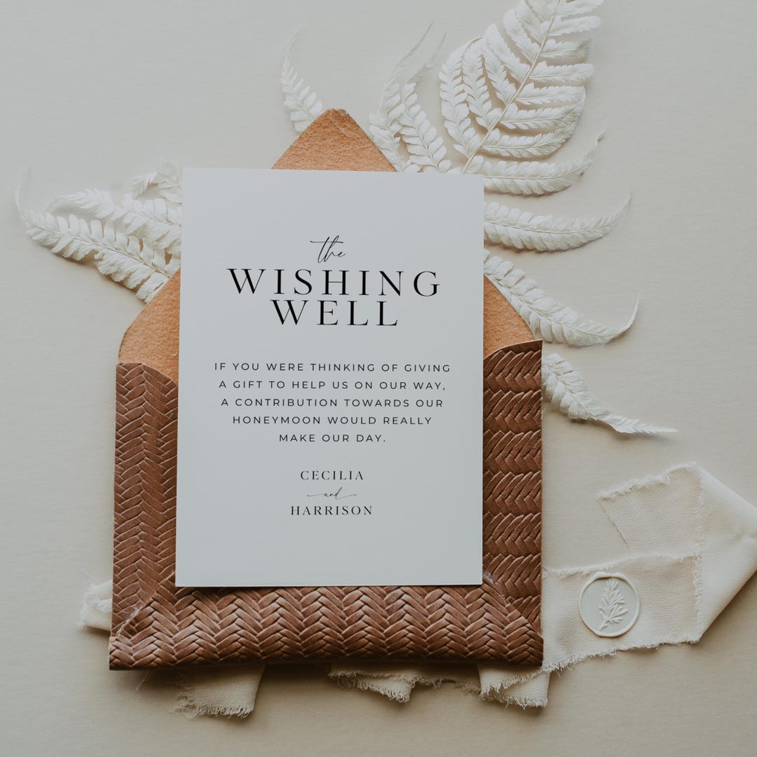 Minimalist Wedding Wishing Well Card | Simple Honeymoon Fund Insert ...