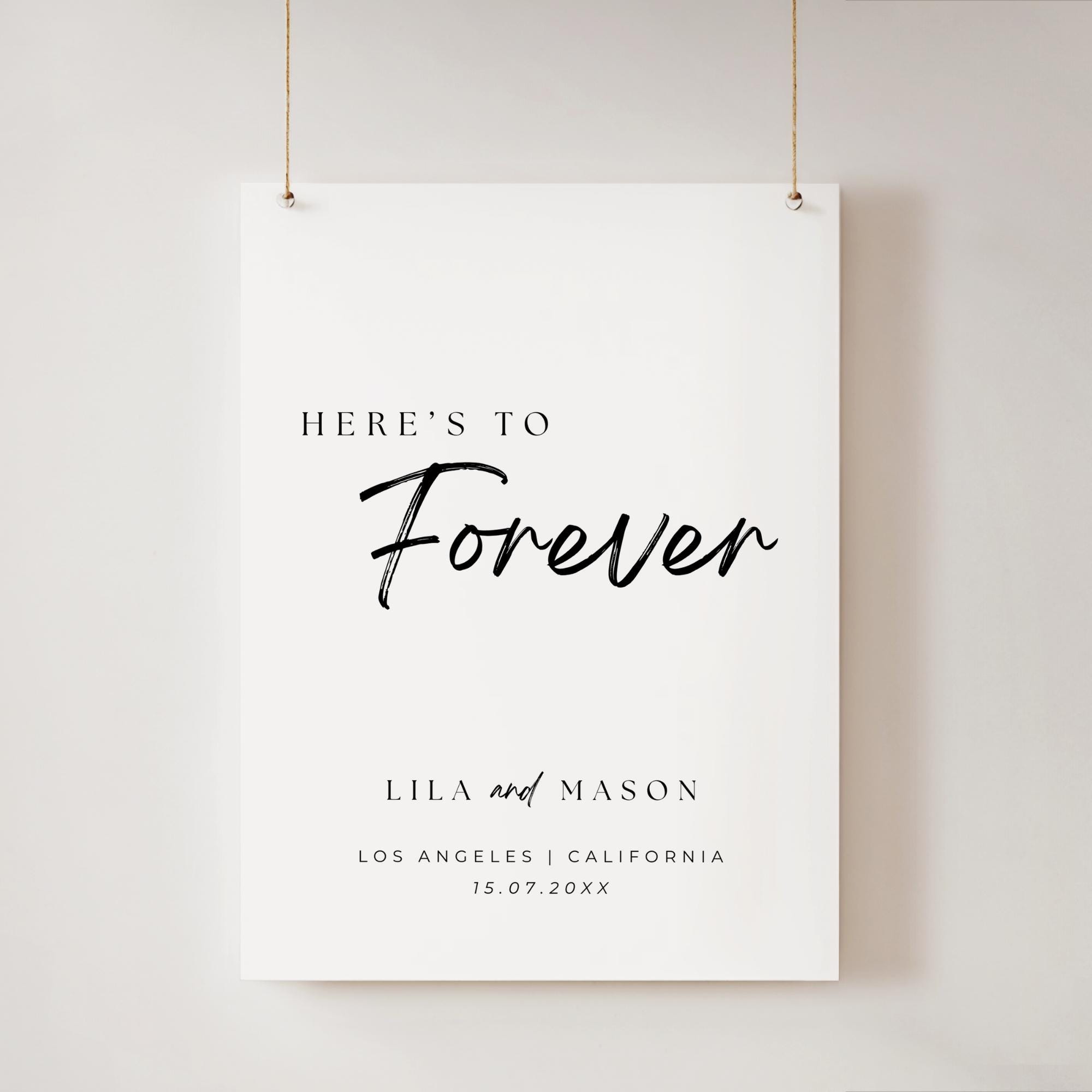 Here's to Forever Wedding Sign, Minimalist Wedding Welcome Sign, Modern ...