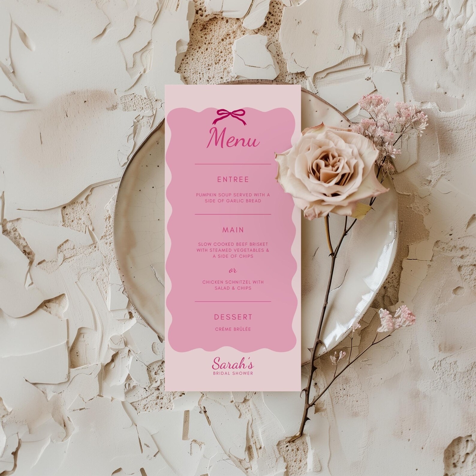 Pink Menu Card, Bridal Shower Brunch Menu, Editable Fuchsia Wedding ...