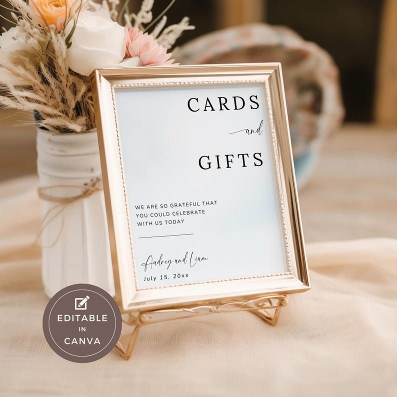 Minimalist Cards and Gifts Sign Template, Simple Wedding Gift Table ...
