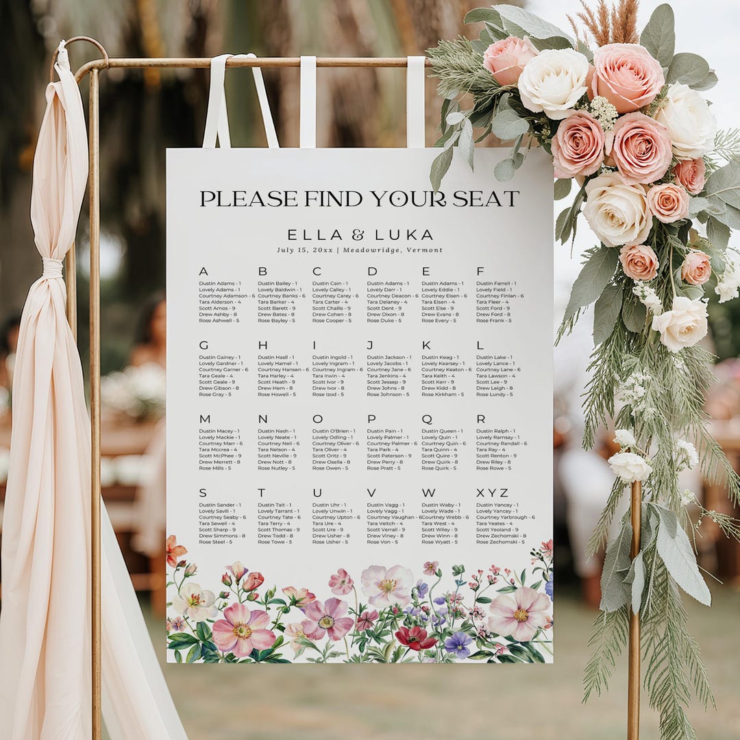 Alphabetical Seating Chart Display, Wildflower Wedding Seat Sign ...