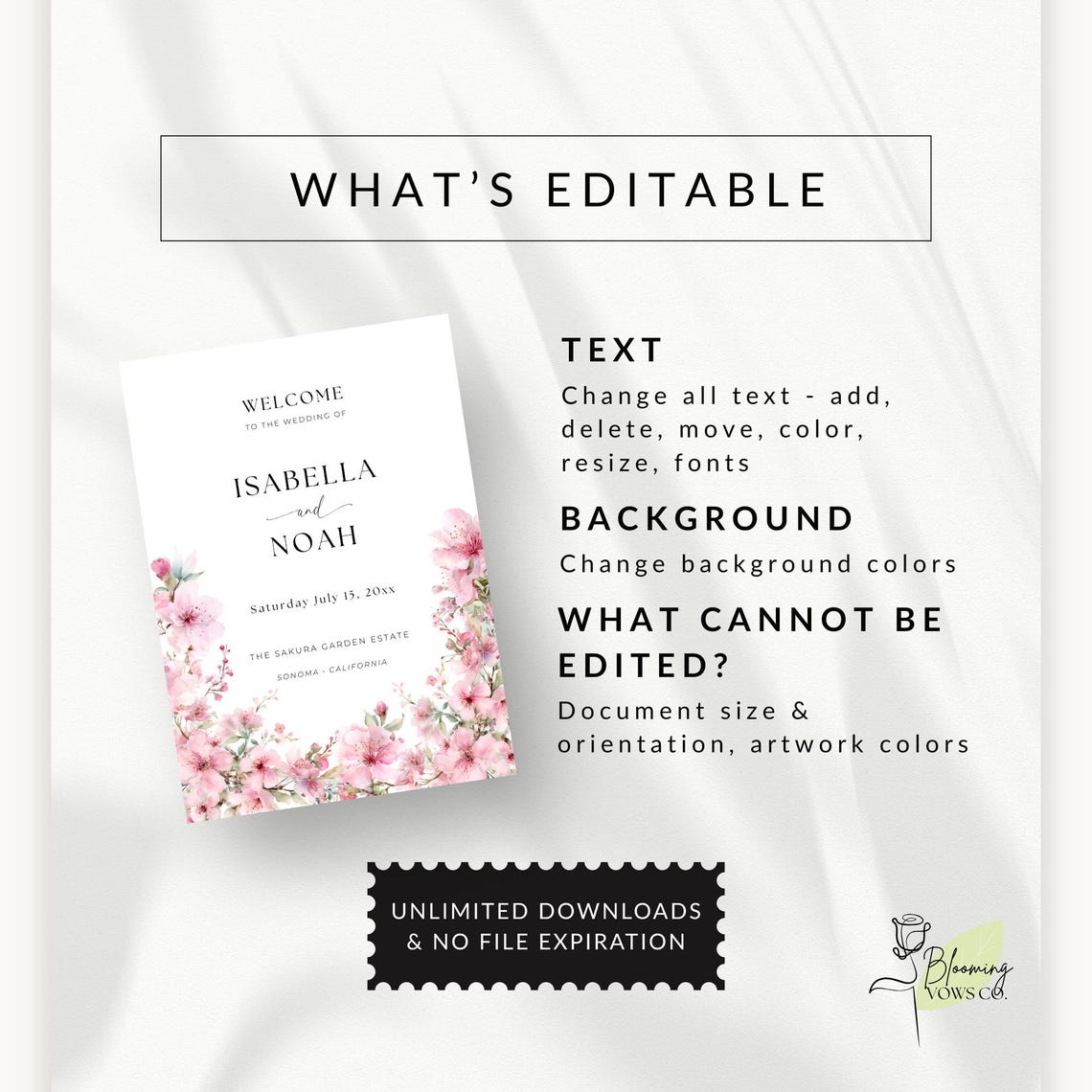 Cherry Blossom Wedding Welcome Sign, Spring Floral Welcome Poster, Pink ...