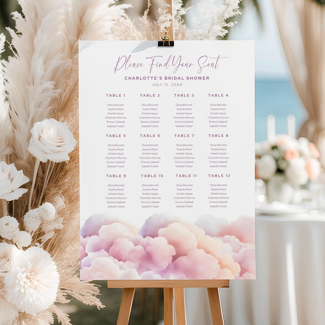 Cloud Nine Bridal Shower Seating Chart, She's on Cloud Nine Template ...
