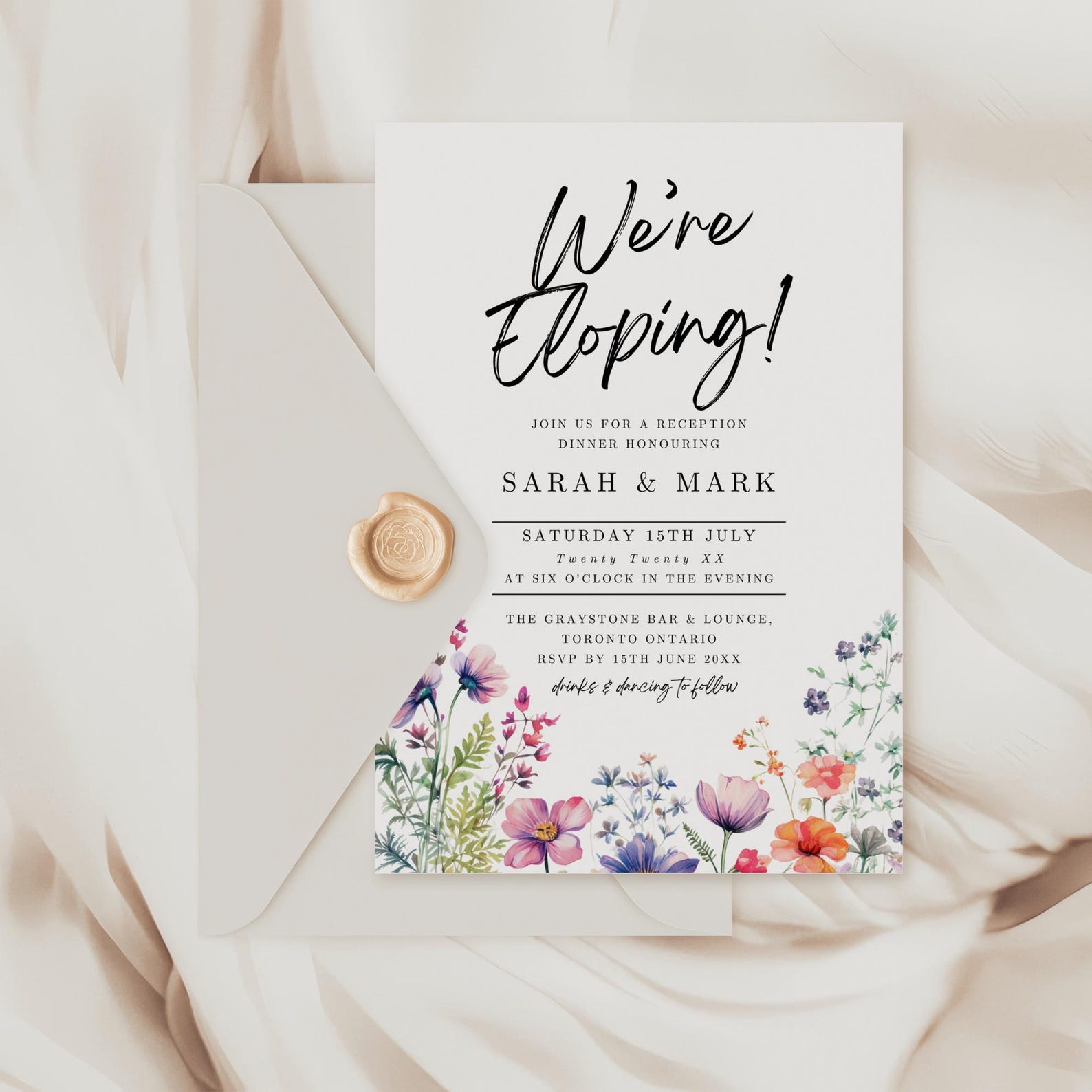 Elopement Reception Invitation Wildflower, Intimate Spring Wedding ...