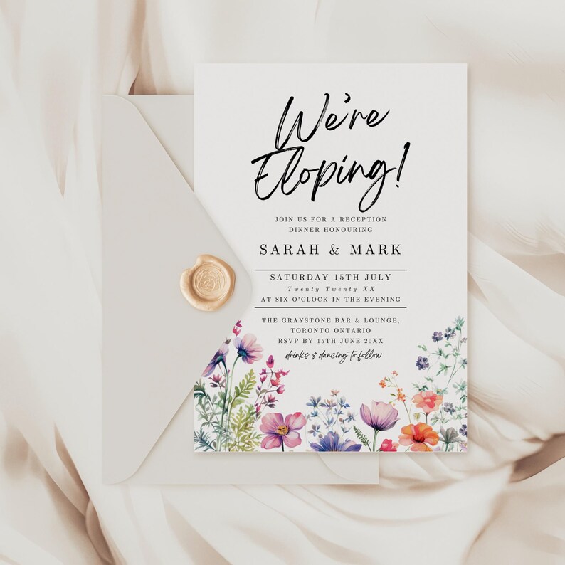 Elopement Reception Invitation Wildflower, Intimate Spring Wedding ...