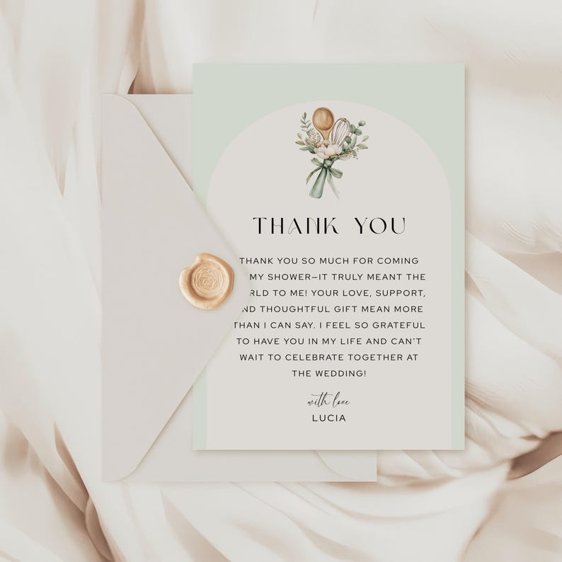 Whisked Away Bridal Shower Thank You Card | Sage Green Thank You Card ...
